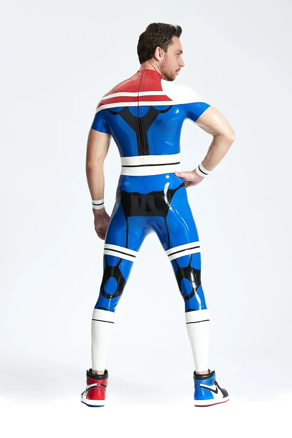 Latex Male Captain Star Back Zip Catsuit - Latex UK Shop